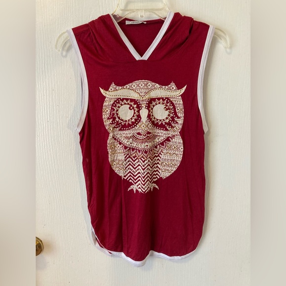 davida | Tops | Davida Red Hoodie Shirt With Owl | Poshmark